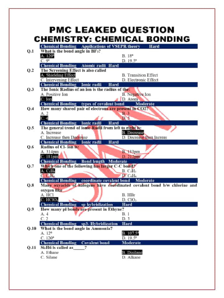 Chemical Bonding MCQs and Notes | PDF | Chemical Bond | Ion