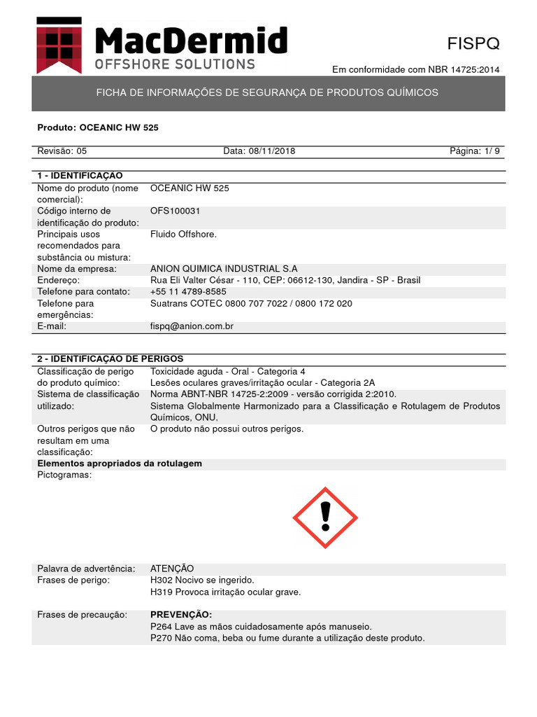 Fispq Oceanic HW 525 | PDF | Química | Temperatura