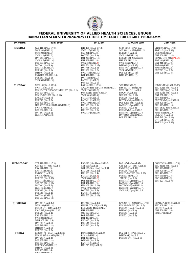 New Timetable 2024 and 2025 | PDF