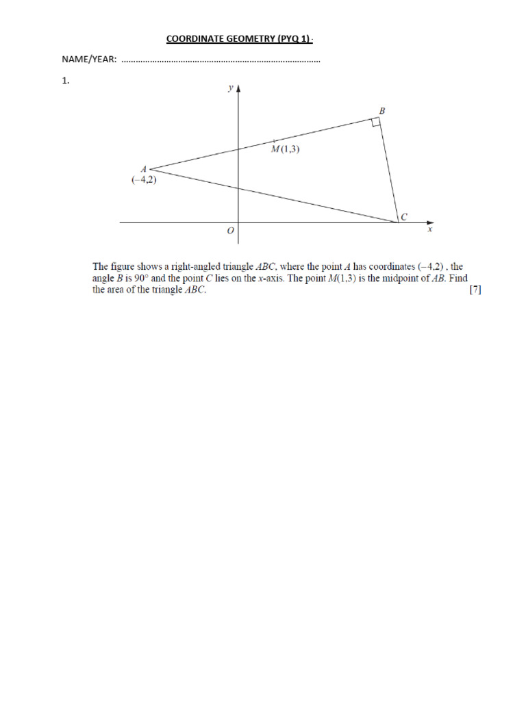 Coordinate Geometry Past Year 1, 2 | PDF