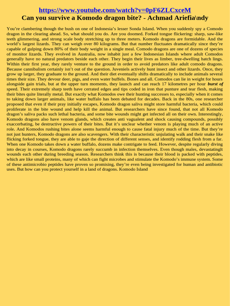 Can You Survive A Komodo Dragon Bite | PDF | Komodo Dragon | Lizard