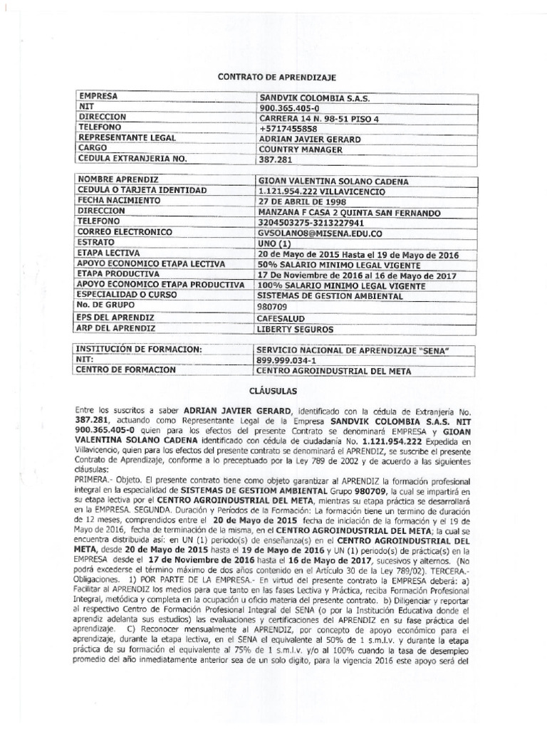 Contrato Valentina Solano | PDF