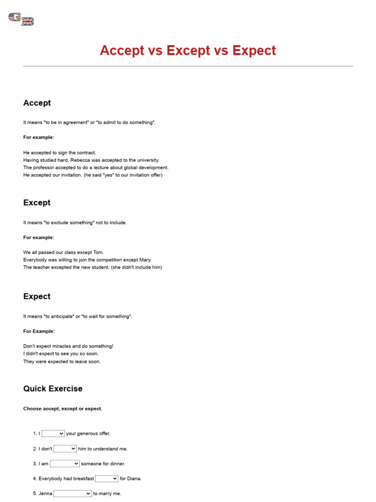 Accept, Except, Expect Explained | PDF