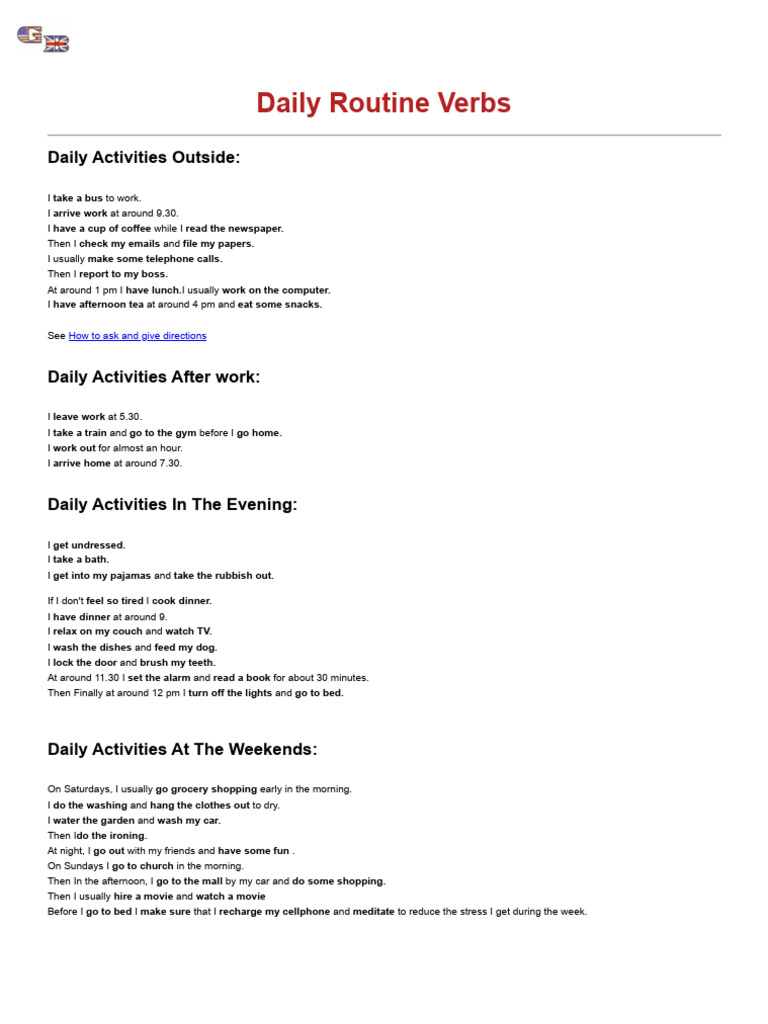 Daily Routine Verbs in English | PDF