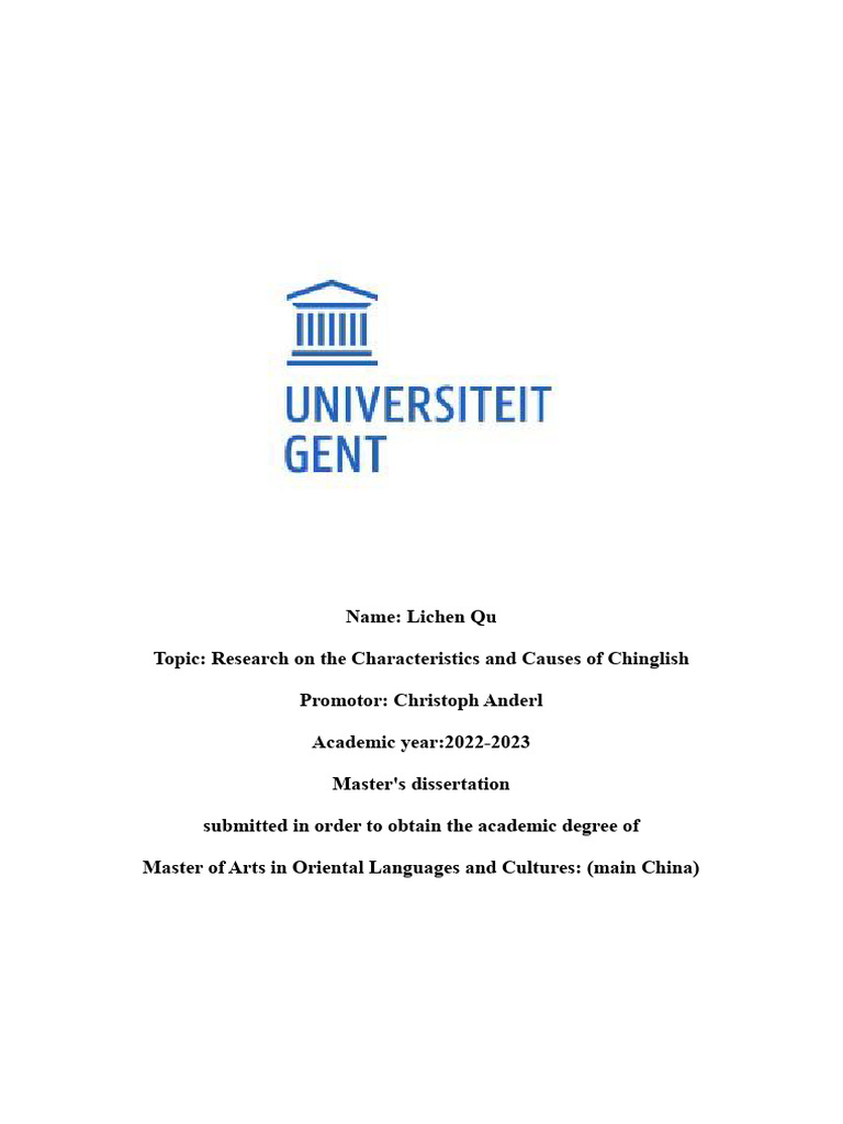 Lichen Qu. Research On The Characteristics and Causes of Chinglish. Master's Dissertation | PDF ...