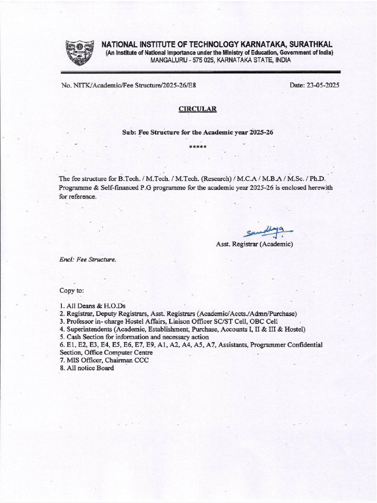 NITK FEE 2025 26 Compressed | PDF