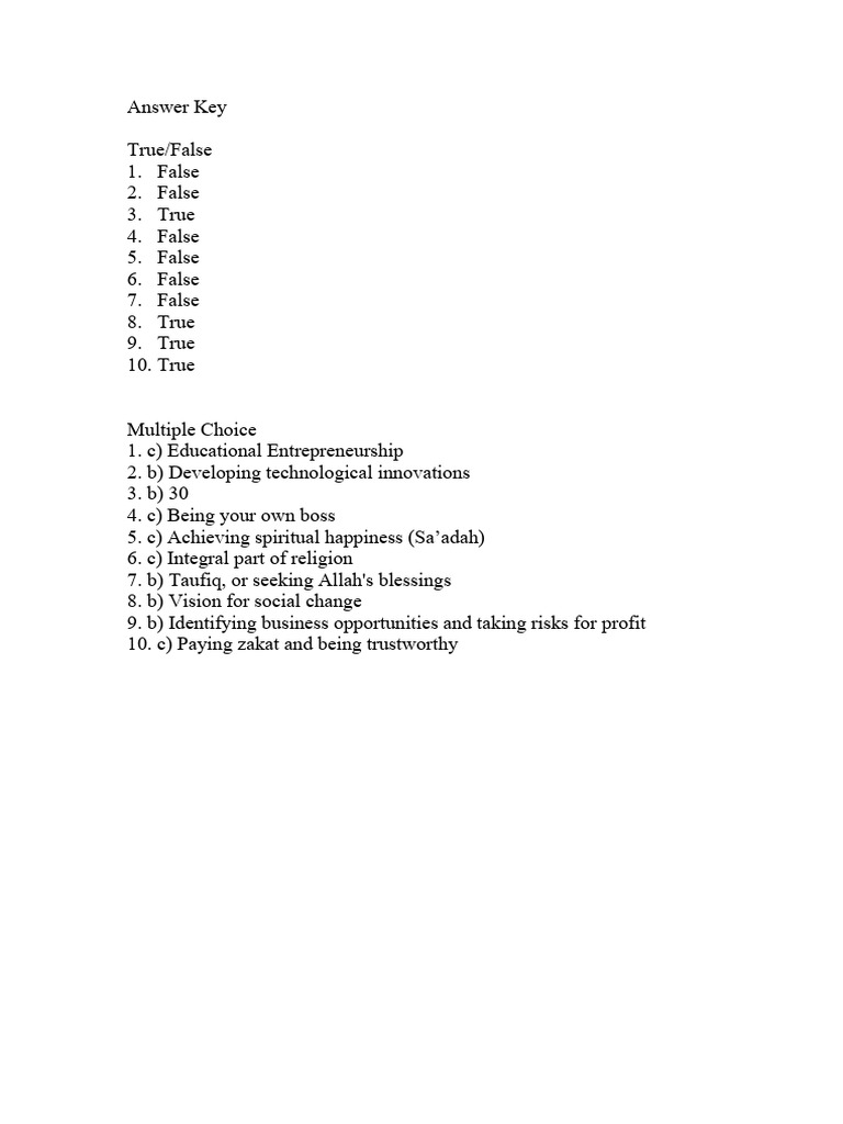 Answerkeychapter 1 Ent300 | PDF