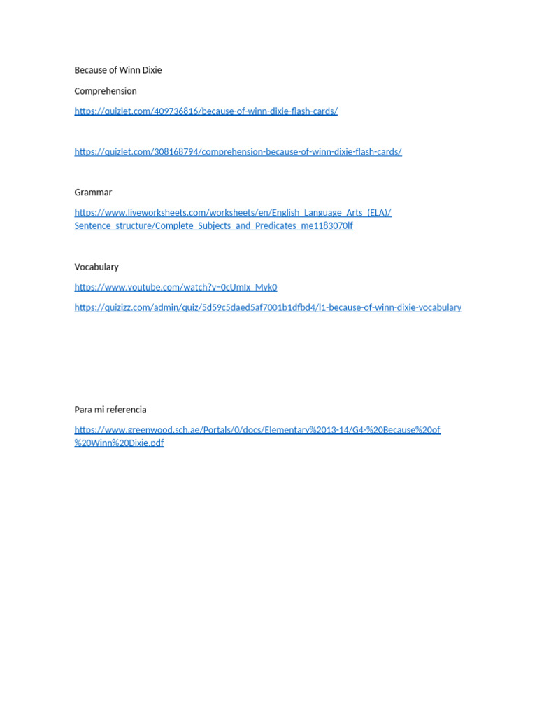 Winn-Dixie Comprehension & Vocabulary Guide | PDF