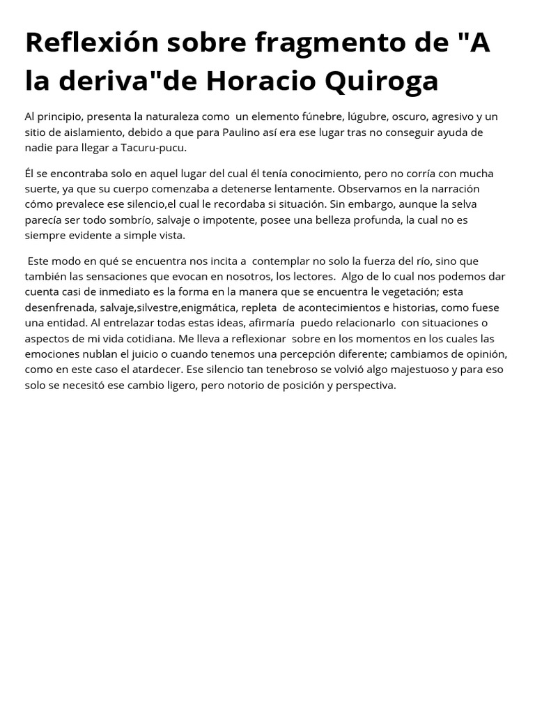 Re Exión Sobre Fragmento de "A La Deriva"de Horacio Quiroga | PDF