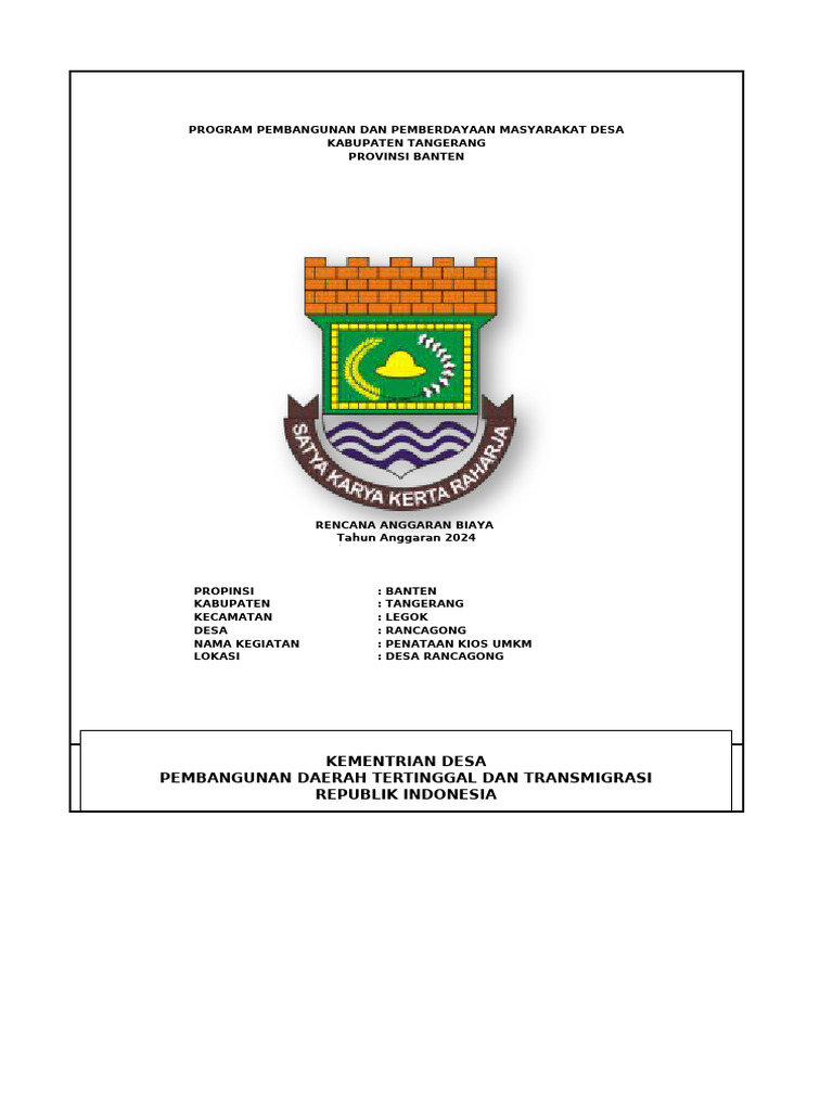 Rab Penataan Kios Umkm Rancagong Ta 2024 | PDF