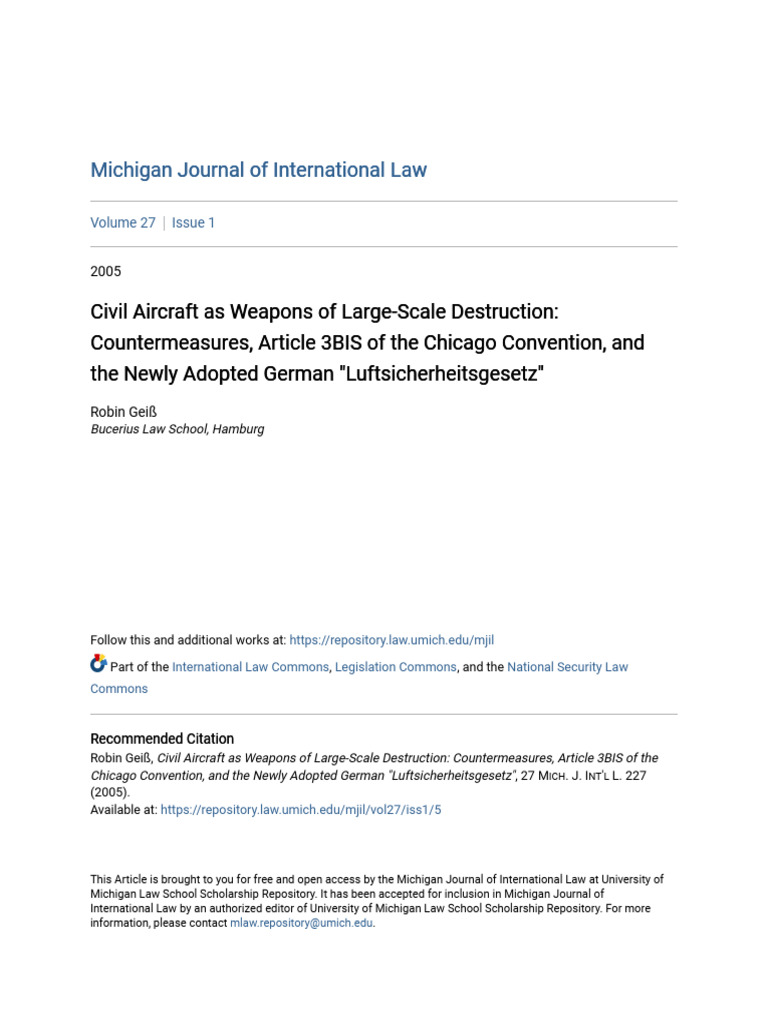 Civil Aircraft As Weapons of Large-Scale Destruction - Countermeas ...