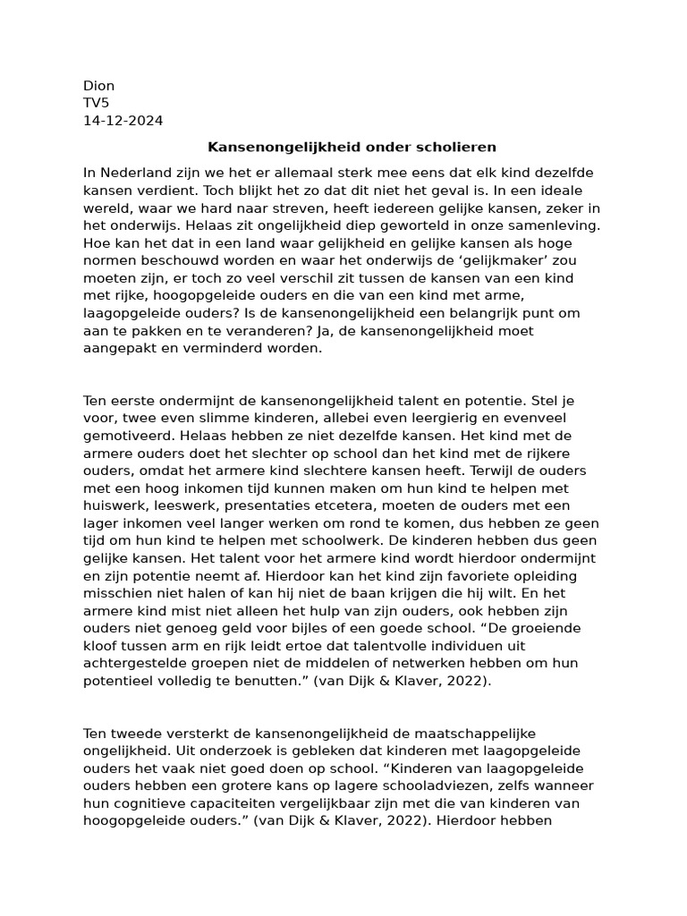 Betoog Kansenongelijkheid | PDF