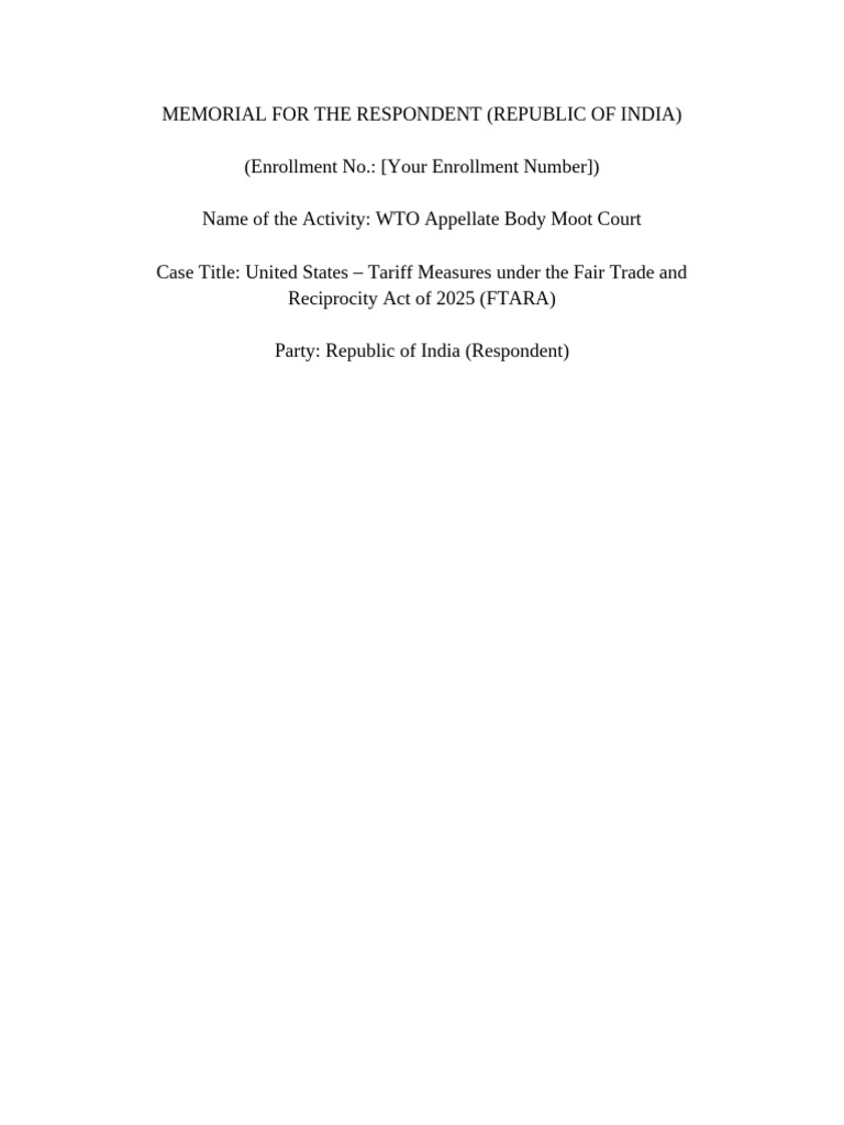 Final Respondent Memorial | PDF | World Trade Organization | Most Favoured Nation