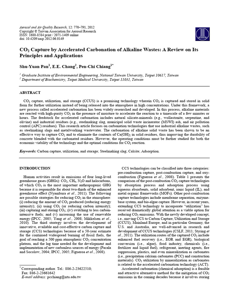 CO2 Capture by Accelerated Carbonation of Alkaline Wastes 1731412032 ...