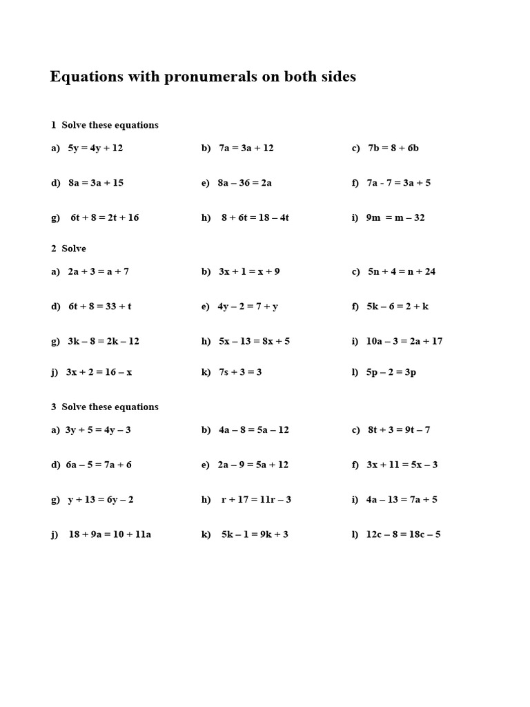 Equations With Pronumerals On Both Sides | PDF