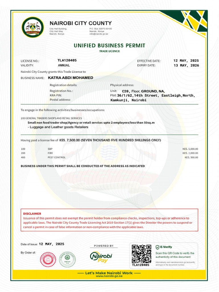 Nairobi Business Permit Katra | PDF