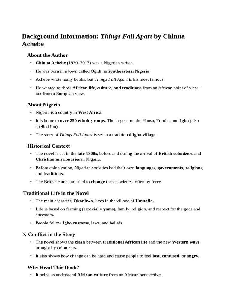 Background To Things Fall Apart by Chinua Achebe | PDF