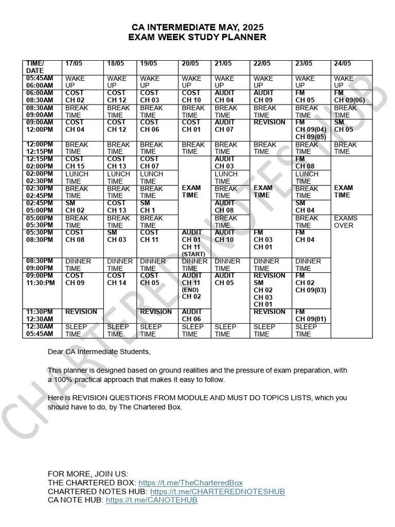 Exam Week Study Planner | PDF