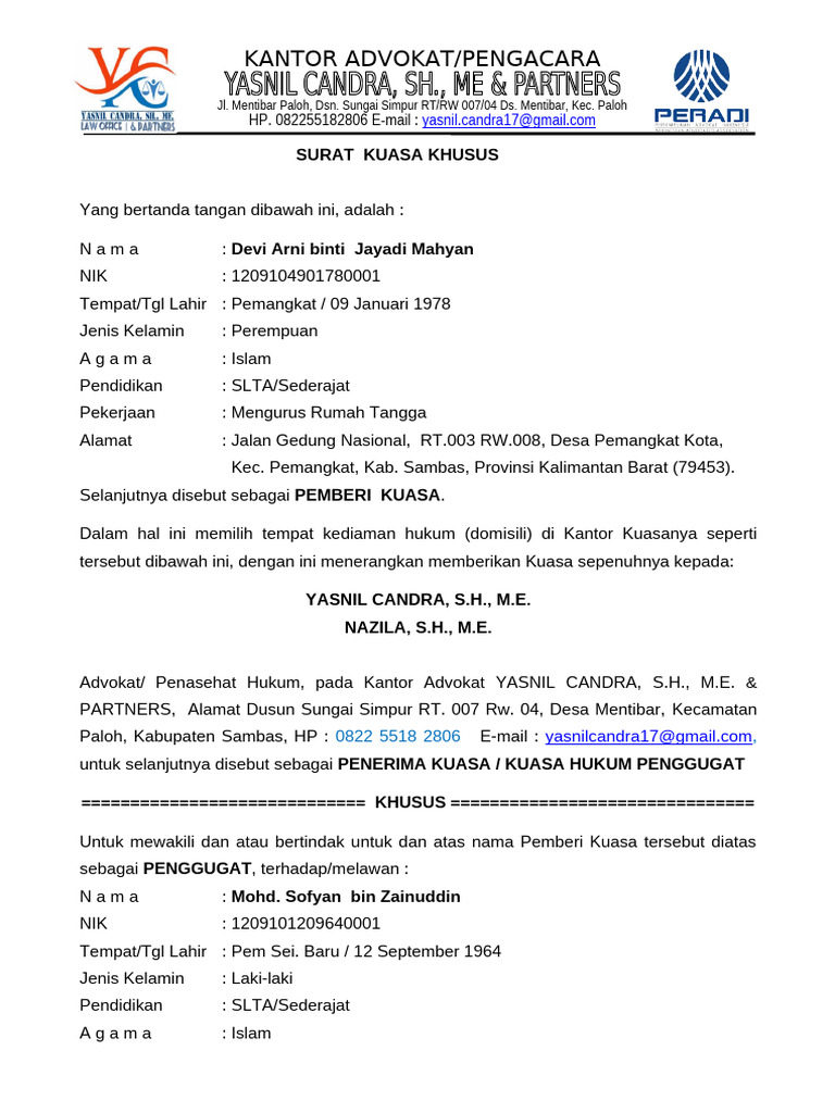 Surat Kuasa Devi Binti Jayadi Mahyan | PDF