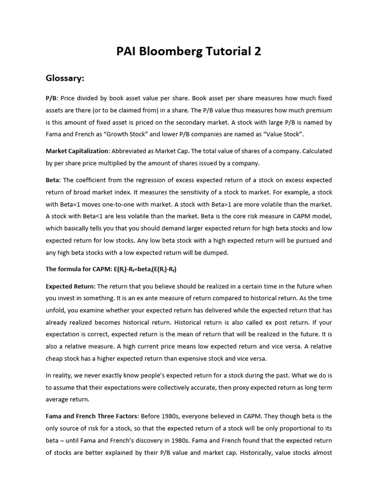Bloomberg LAB 2 - Material | PDF | Beta (Finance) | Economies