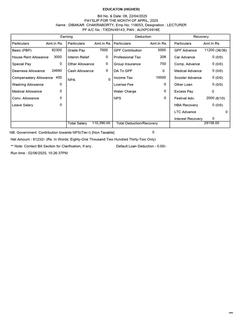 PaySlip April 2025 622025 | PDF | Tax Deduction | Personal Finance