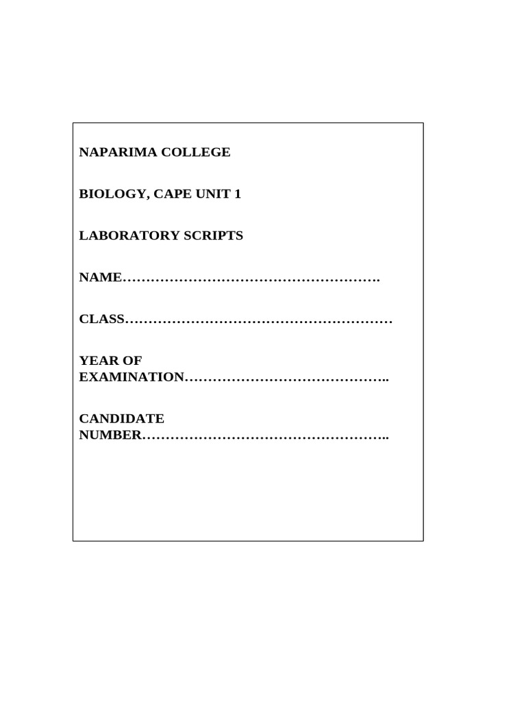 BIOLOGY UNIT 1 Table of Contents Coverpage-2 | PDF