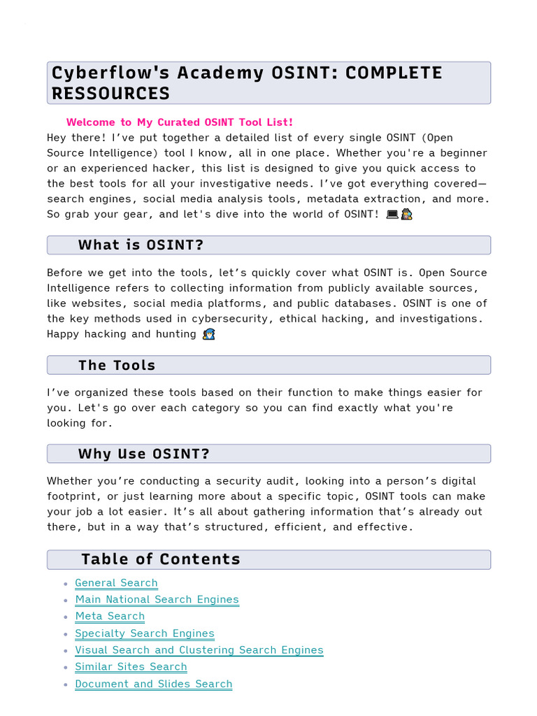 Comprehensive OSINT Tool Guide | PDF | World Wide Web | Internet & Web