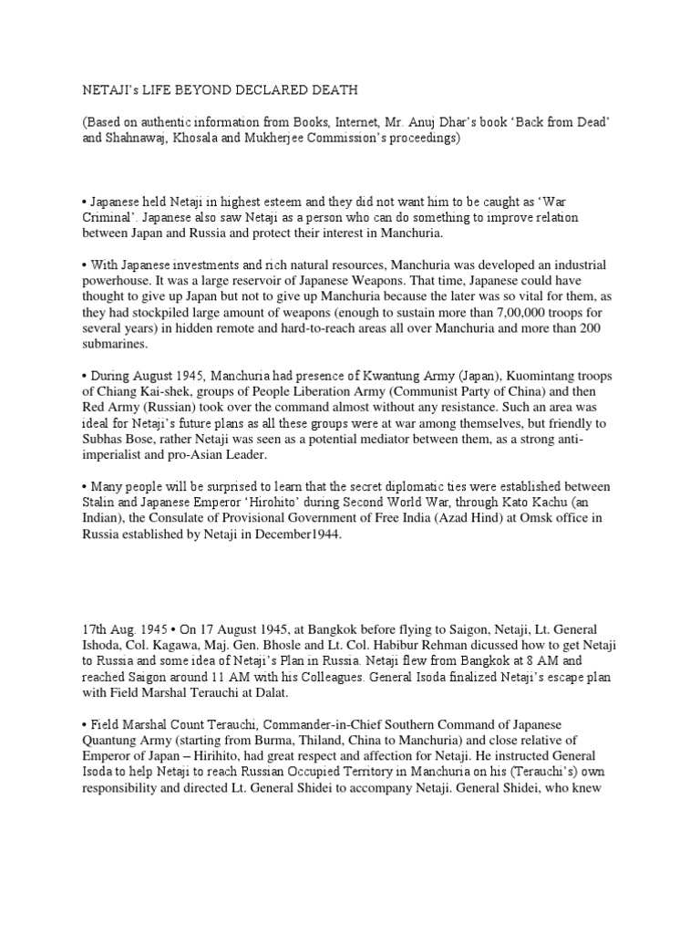 Netaji's Disappearance and Escape Plan | PDF | Empire Of Japan ...