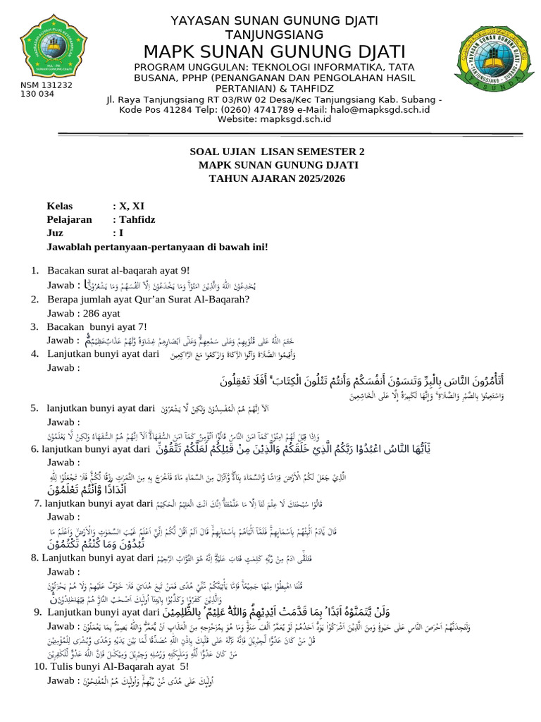 Soal Tahfidz Juz 1 | PDF