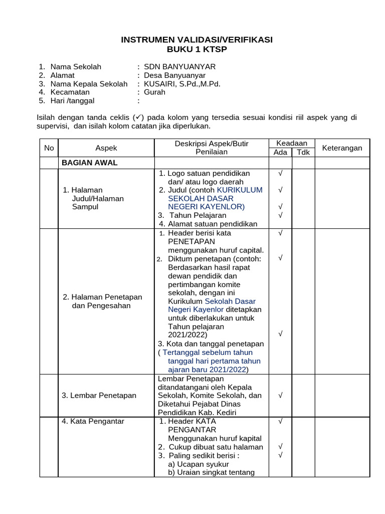 Instrumen Validasi Kurikulum | PDF