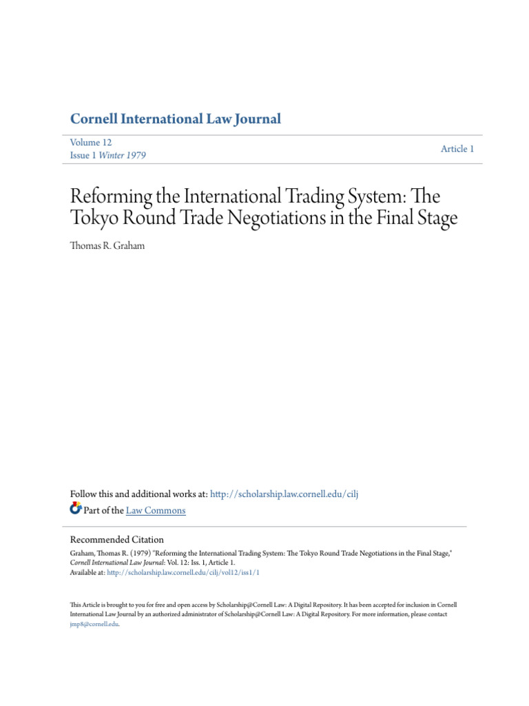 Reforming the International Trading System- The Tokyo Round Trade | PDF | General Agreement On ...