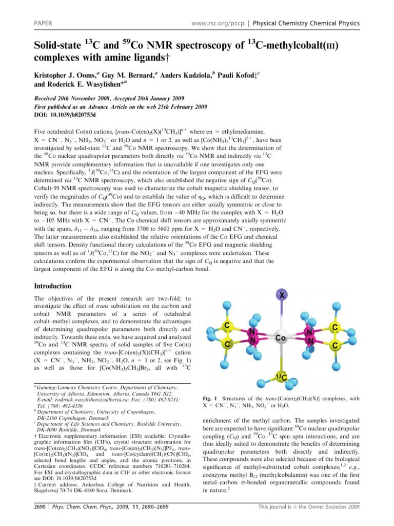 Solid-State C and Co NMR Spectroscopy of C-Methylcobalt Complexes With ...