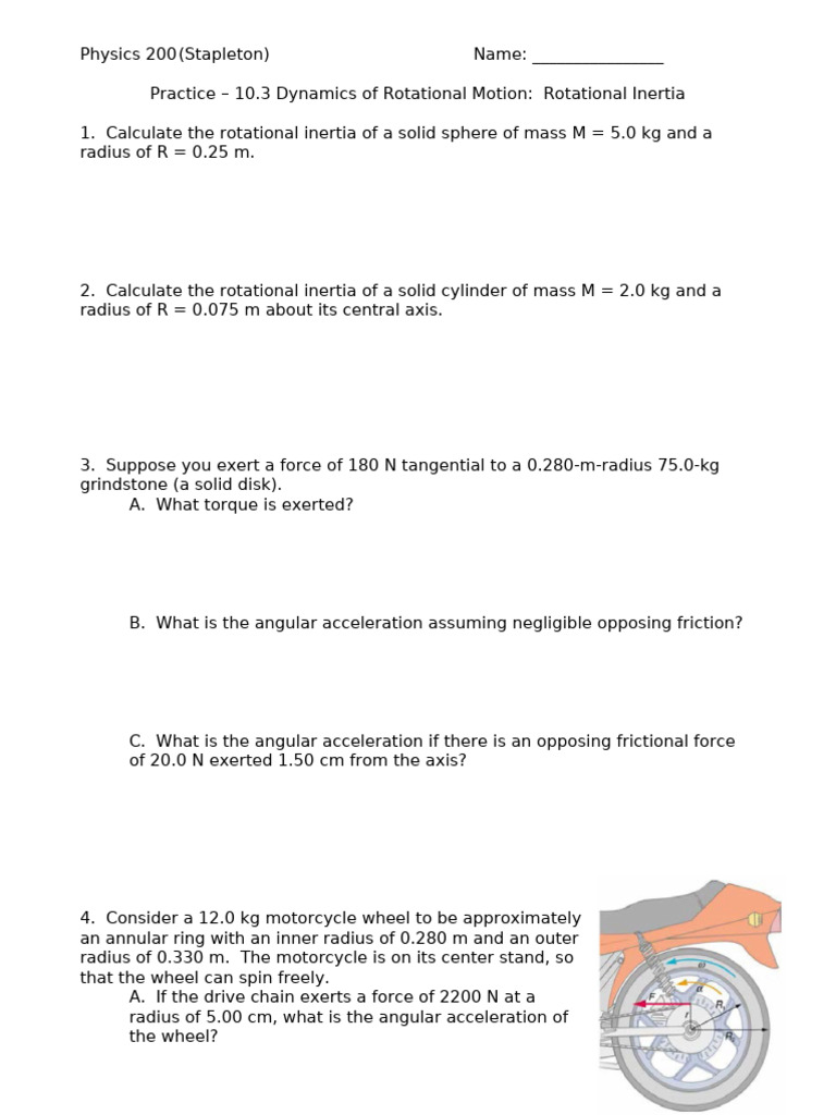 Practice - 10-3 Dynamics of Rotational Motion - Rotational Inertia | PDF