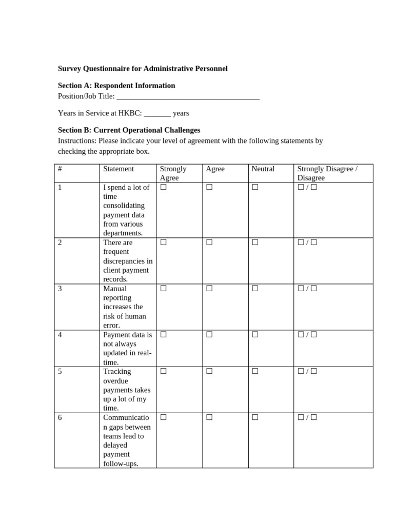 Administrative Personnel Survey Questionnaire | PDF | Business