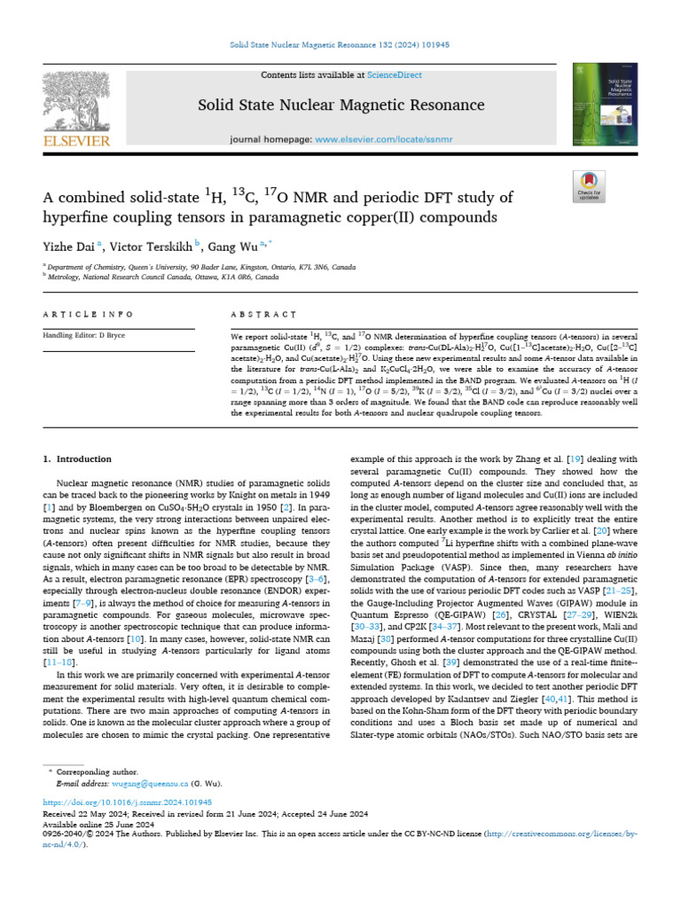 A Combined Solid-State 1H, 13C, 17O NMR and Periodic DFT Study of ...