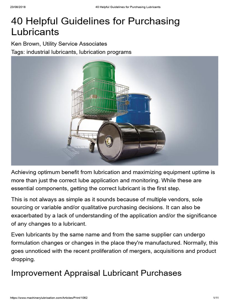 40 Helpful Guidelines for Purchasing Lubricants | PDF | Lubricant | Reliability Engineering