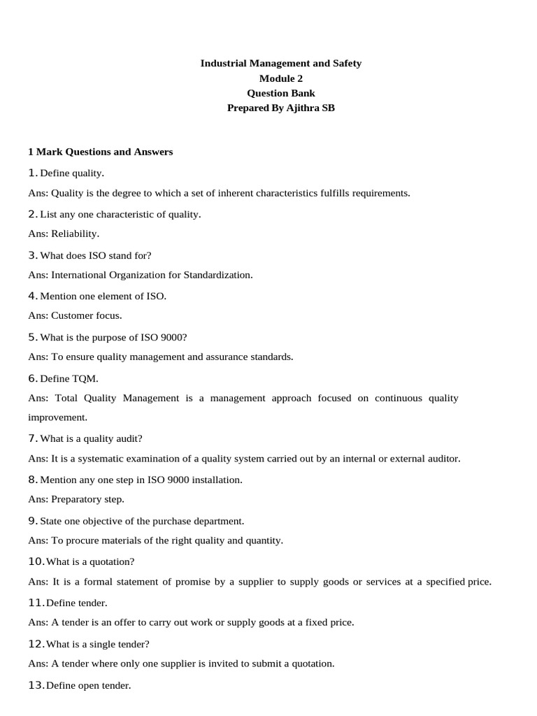 Module 2 Question Bank Ims Question Only | PDF | Quality Management ...