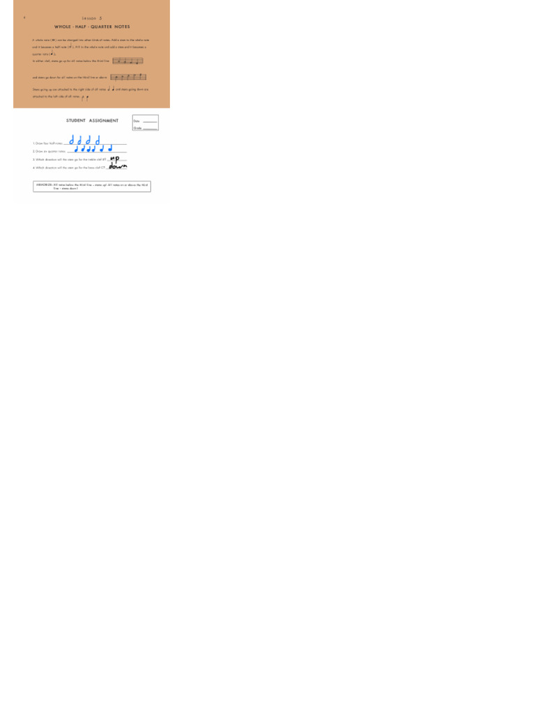 Lesson 5 - Whole-Half-Quarter Notes Worksheet | PDF