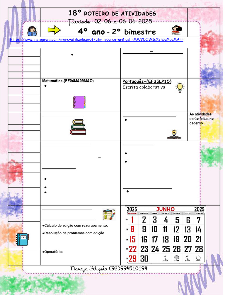 4º Ano - Editado-18º Roteiro Semanal - de 02-06 A 06-06-2025 Marcya | PDF | Brasil | Colômbia