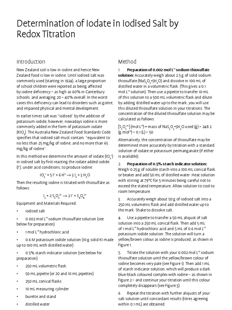 Iodate Determination in Iodised Salt | PDF | Iodine | Titration