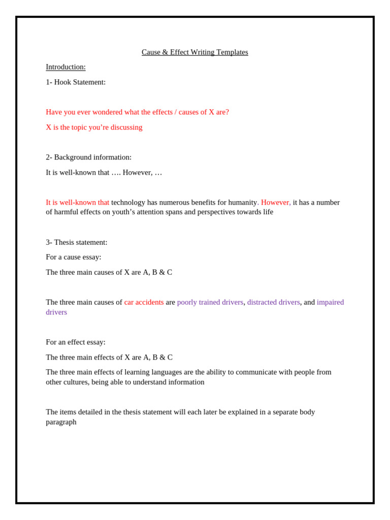 Cause & Effect Essay Templates | PDF