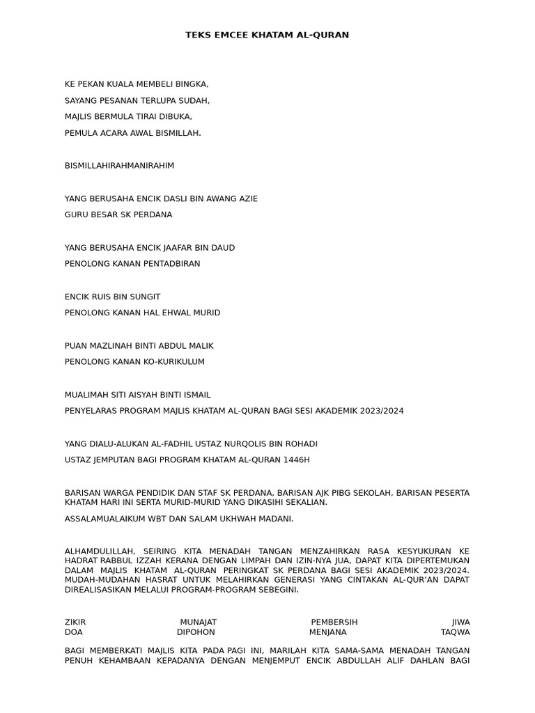Teks Emcee Khatam Al | PDF