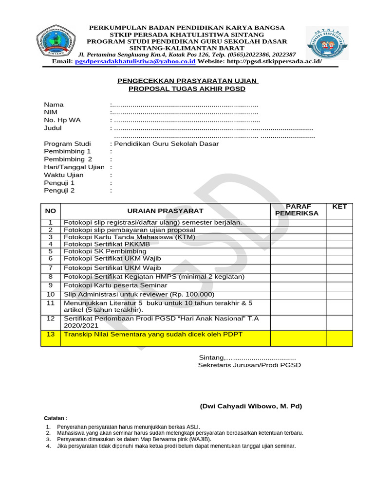 5-Pengecekan-Prasyaratan-Ujian-Proposal-Skripsi-PGSD-2 | PDF
