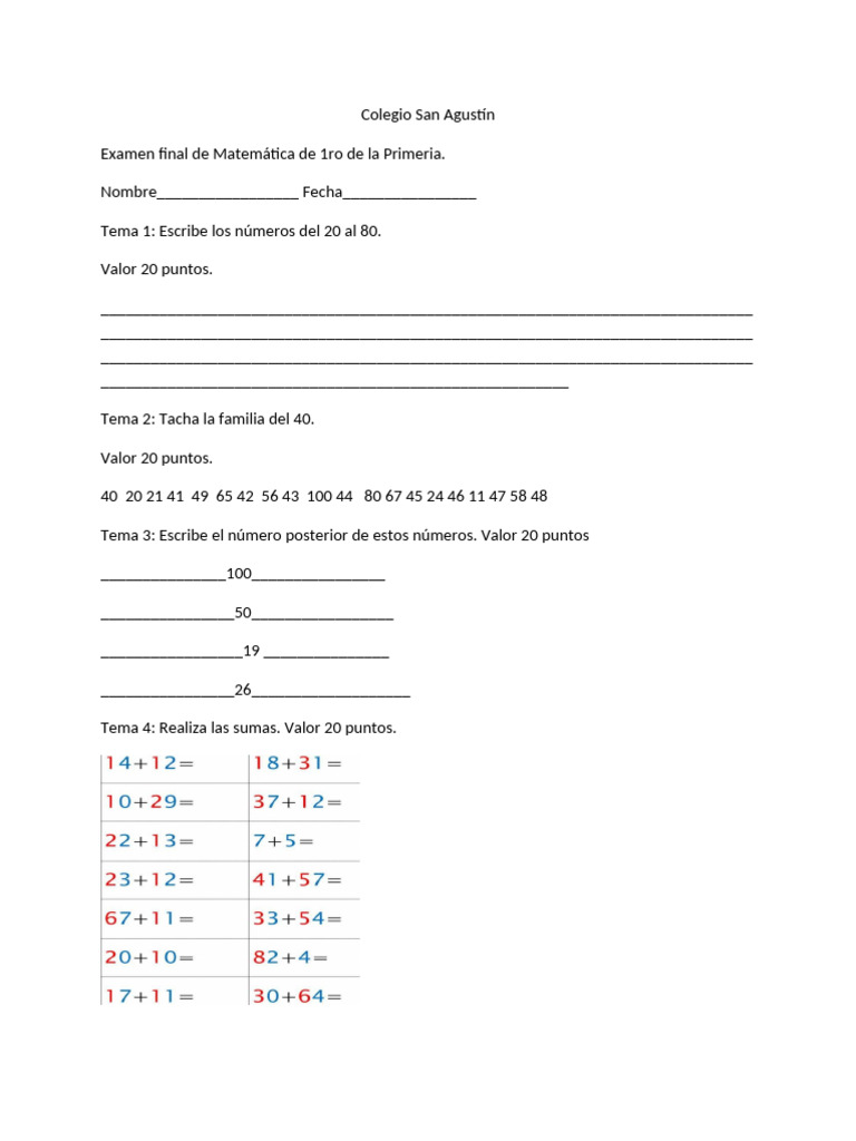 2025 Examen Final de Matematica Completo | PDF