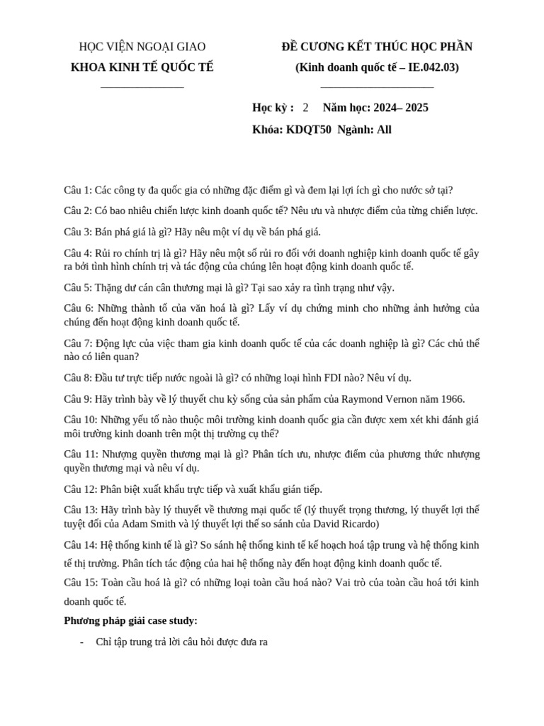 Đè Cương Ôn Tập KDQT | PDF