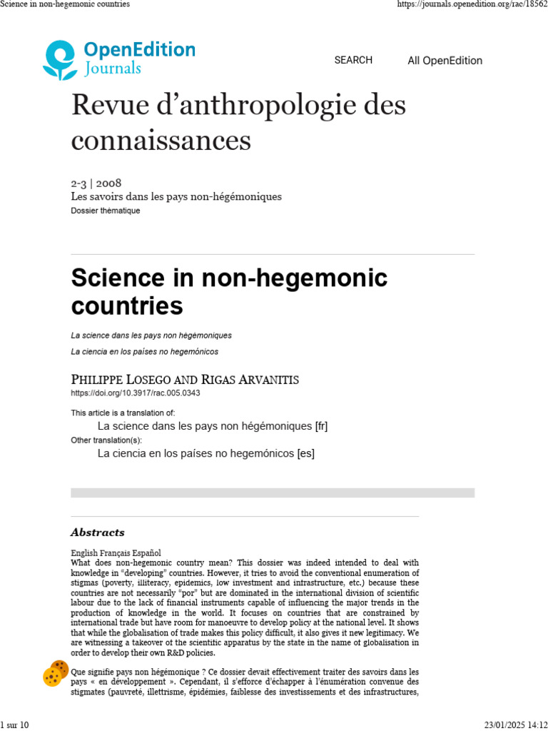 Science in Non-Hegemonic Countries | PDF | Science | Orientalism (Book)