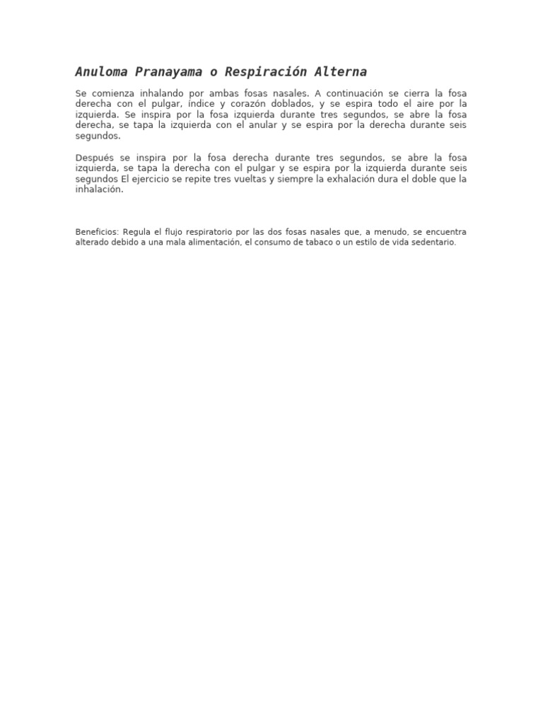 Anuloma Pranayama o Respiración Alterna | PDF