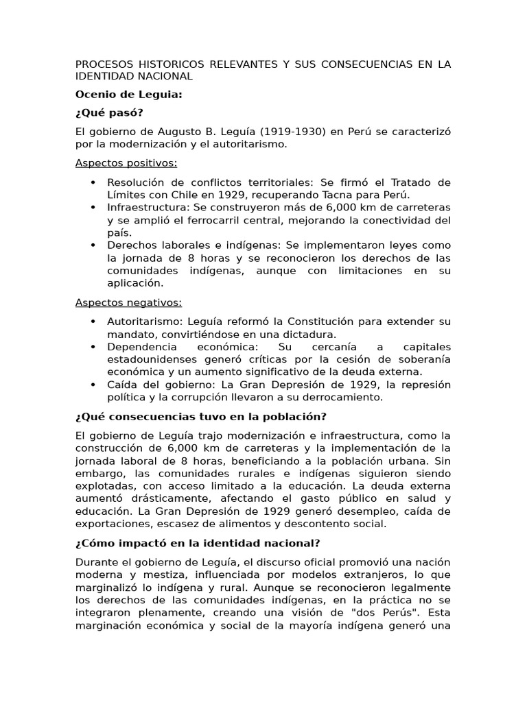 Procesos Historicos Relevantes y Sus Consecuencias en La Identidad ...