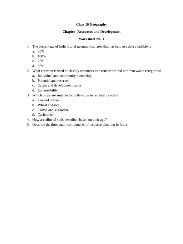 Resources and Development Worksheets | PDF | Soil | Crop Rotation