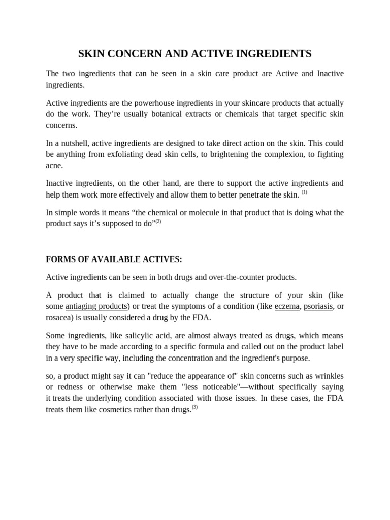 Skin Concern and Active Ingredients | PDF | Skin Care | Skin